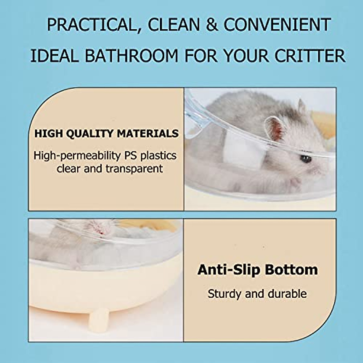 HAICHEN TEC Hamster Bathroom - Large Transparent Hamster Sand Bath Container with Scoop Kit Sandbox Toilet for Dwarf Hamster, Syrian Hamster Small Animal Cage Accessories (Yellow)