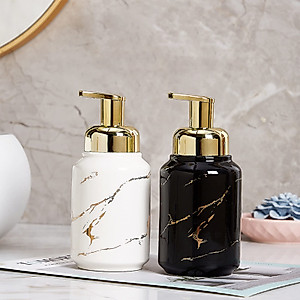 Soap Dispenser,/Marble Ceramic Foaming Soap Dispenser, Foam Soap Dispenser with Gold Pump, Hand Foaming Dispenser, for Barthroom Kitchen-pink-400ml/short (Color : Pink)