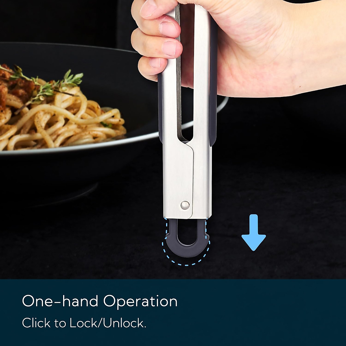 KITCHENDAO Tongs for Cooking with Silicone Tips 12 Inch, One-handed for Convenience, Soft-touch Handle, Silicone Tipped Stainless Steel Kitchen Food Grill BBQ Tongs for Non-stick Cookware Air Fryer