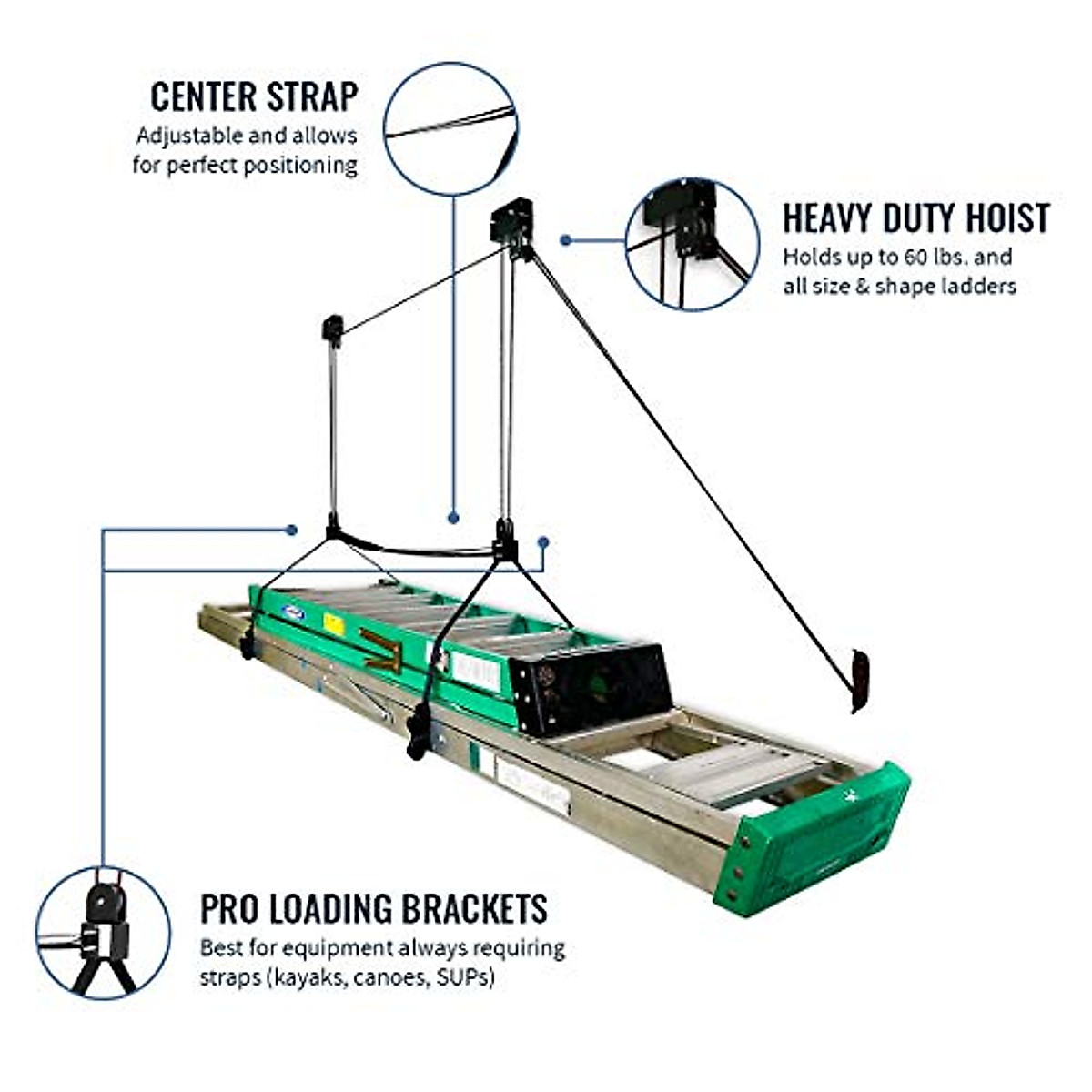 StoreYourBoard Ladder Ceiling Storage Hoist, Hi Lift Home and Garage Organizer Pulley Rack, Pro