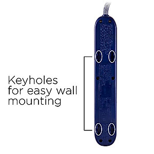 Cordinate 6-Outlet Surge Protector, Power Strip, Flat Plug, Braided Cord, Decorative, 3 ft Power Cord, Wall Mount, Tangle-Free, Warranty, Navy, 44202