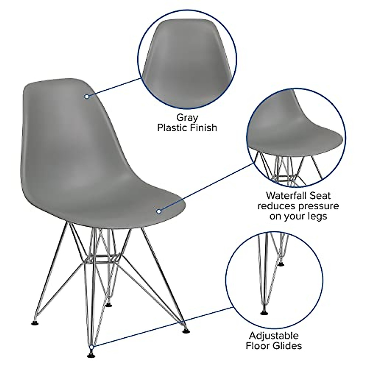Flash Furniture Elon Series Moss Gray Plastic Chair with Chrome Base