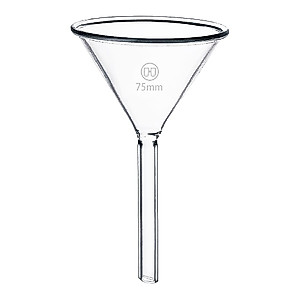 75mm Glass Funnel, Short Stem Borosilicate Glass Funnel for Science Labs and Home Kitchen Use, HUAOU, Pack of 1