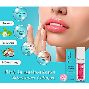 MIVELLI Lip Glow Oil Tinted Lip Oil Moisturizing, Hydrating, Non-Sticky Lip Stain, Gift, Plumping Lip Gloss for Dry Lips with Fruit Extract (Raspberry Tinted With Stain)