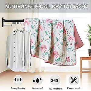 SUTINE Wall Mounted Clothes Drying Rack Folding Indoor, Collapsible Laundry Drying Rack Space-Saver, Heavy Duty Drying Rack Clothing with Hanger Storage Bar for Balcony, Bathroom, Bedroom