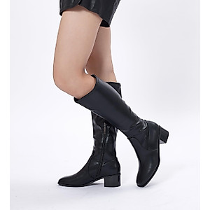 Elisabet Tang Knee High Boots for Women 2 inch Chunky Low Heel Boots Square Toe Side Zipper Fall Winter Comfort Boots Black Size 10