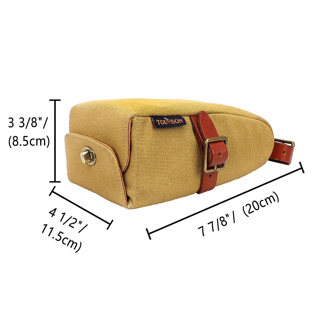 TOURBON Canvas and Leather Strap-On Bike Saddle Bag Bicycle Seat Pack Bag (Khaki)