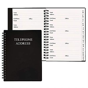 Nokingo Telephone Address & Birthday Book with Tabs, Address Log Book for Contacts, with Phone Numbers, Addresses, Birthday & Password. Alphabetical A-Z Organizer, Black, 5x7 inch