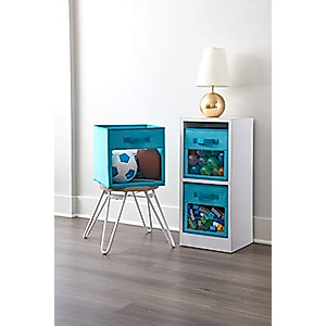 iDesign Emmy Fabric Storage Cube Bin with Front Window, Medium Basket Container with Dual Side Handles for Closet, Bedroom, Toys, Nursery - Teal