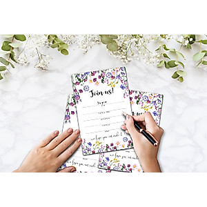 mermermu Join Us Invitations with Envelopes - Purple Wildflowers All Occasion Invitations For Bridal or Baby Shower, Wedding, Engagement, Birthday, Anniversary, 25 Invites With Envelopes - 008JOIN