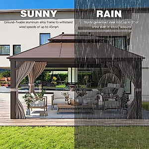 YOLENY 10' x 13' Hardtop Gazebo with Galvanized Steel Double Roof, Pergolas Aluminum Frame, Netting and Curtains Included, Metal Outdoor Gazebos for Garden, Patios, Lawns, Parties