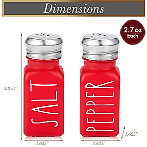 Red Salt and Pepper Shakers Set by Brighter Barns - Farmhouse Red Kitchen Decor and Accessories for Home Restaurants Weddings - Cute Modern Glass Christmas Red Shaker Sets & Stainless Steel Lid (Red)