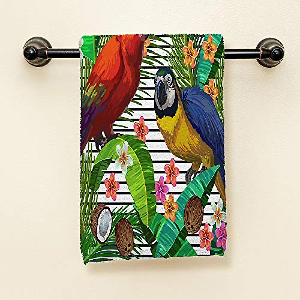 HGOD DESIGNS Tropical Parrot Hand Towels,Blue and Scarlet Macaw Surrounded by Palm Leaves 100% Cotton Soft Bath Hand Towels for Bathroom Kitchen Hotel Spa Hand Towels 15"X30"