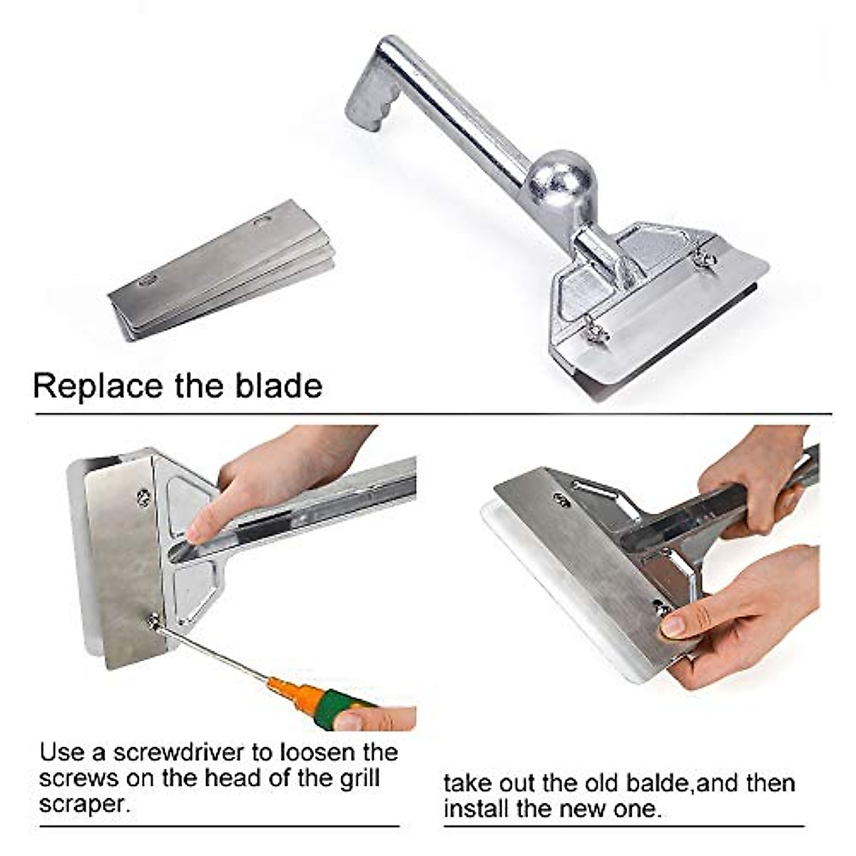 SHANGPEIXUAN Grill Scrapers, Heavy Duty Casting Aluminum Commercial Griddle Scraper with 5 Blades and Small Slant Edge Grill Scraper