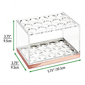 mDesign Plastic Makeup Brush Storage Organizer with 15 Slots for Bathroom Countertop, Vanity to Hold Eye/Lip Pencils, Lip Gloss, Liners, Lipstick - Clear/Rose Gold