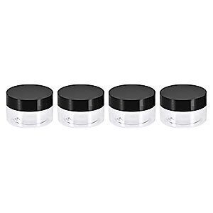 uxcell Clear Plastic Jars with Black Lid, 4Pcs 3.4oz/100ml Reusable Round Food Storage Containers for Kitchen Household Organizer
