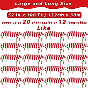 100Ft Long Tablecloth Roll Red and White Striped Tablecloth Carnival Circus Tent Party Supplies Christmas Plastic Picnic Table Cover for Birthday Halloween Party Circus Backdrop Banner Decoration