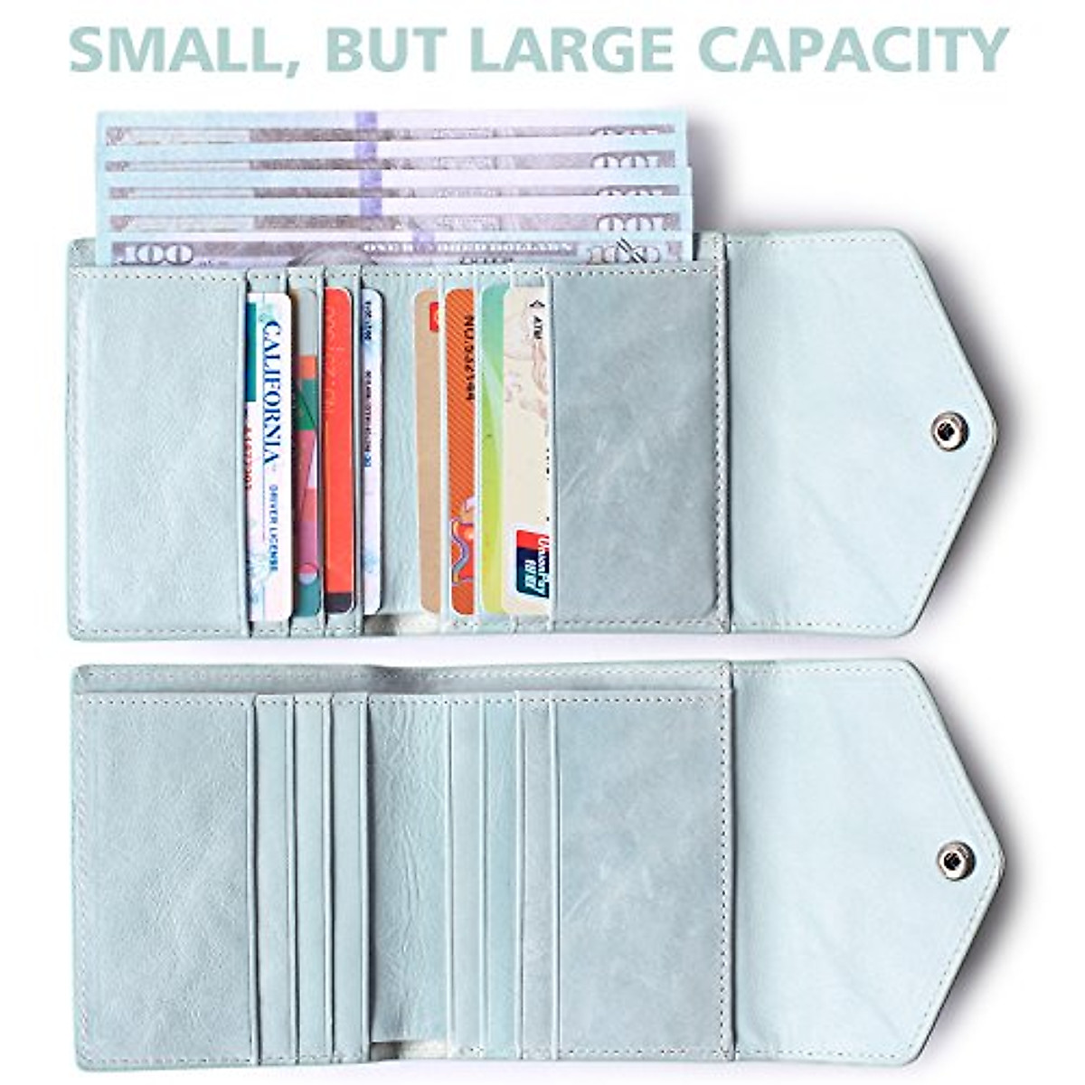 Borgasets Women's RFID Blocking Small Compact Bifold Leather Pocket Wallet Ladies Mini Purse (Ice Blue)