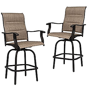 2 PC Swivel Bar Outdoor Stools Bar, Height Swivel Patio Chairs, All-Weather Patio Furniture Tall Chair Terrace Bar with 360-degree Rotating Padded Sling Fabric(2PC)