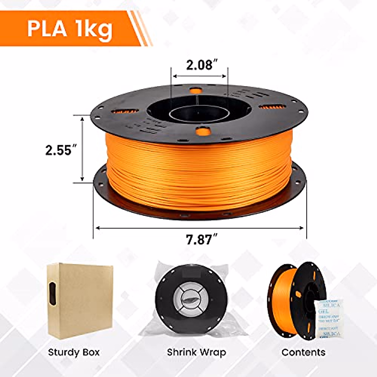 UVink 3D Printer Filament 1.75mm PLA Bubble-Free Low Warpage 1KG Bundle Compatible for Most FDM 3D Machines. (Orange)