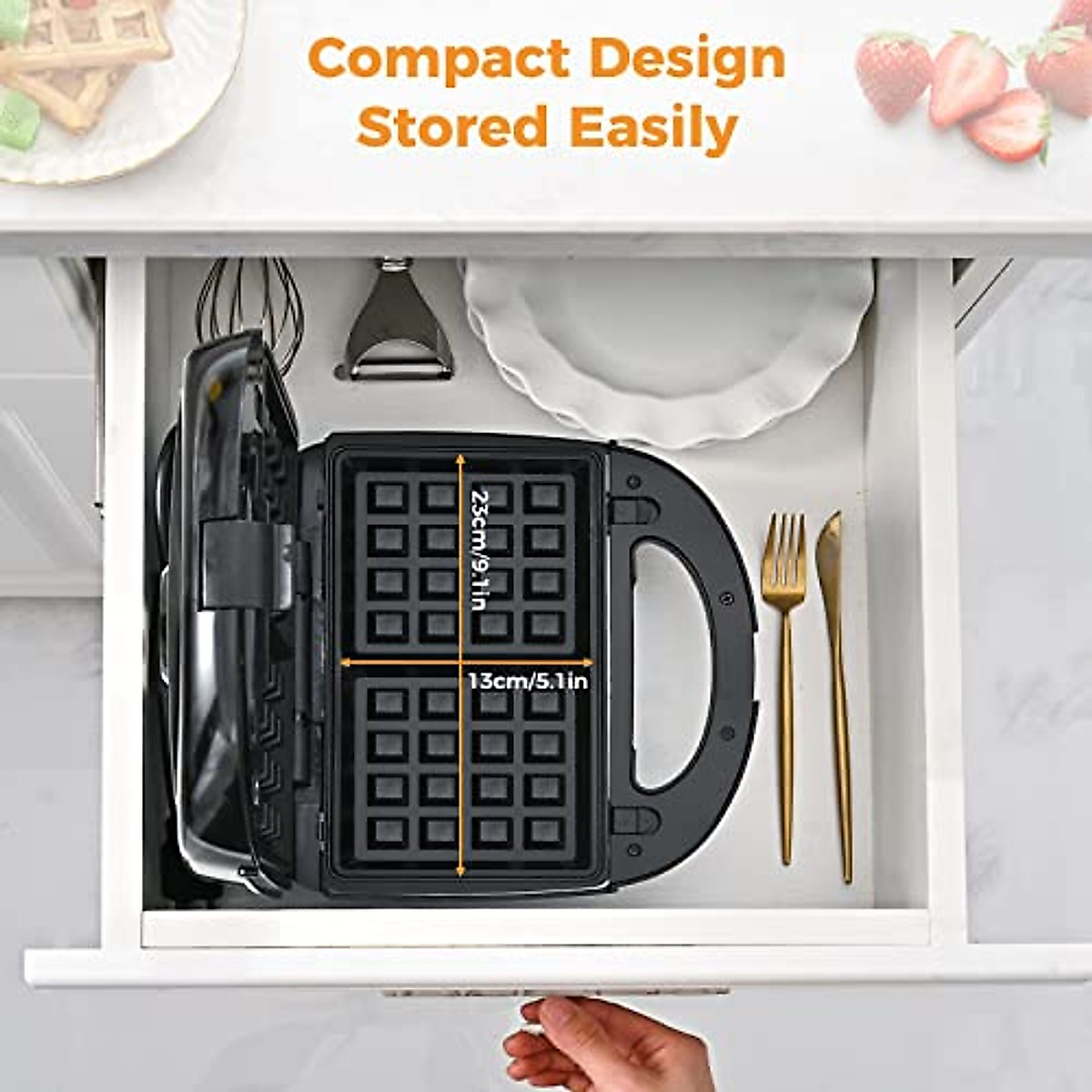 3 in 1 Sandwich Maker, Portable Waffle Iron Maker, Electric Panini Press with Removable Non-Stick Plates LED Indicator Lights, Cool Touch Handle for Breakfast Toaster, Grilled Cheese Bacon and Steak