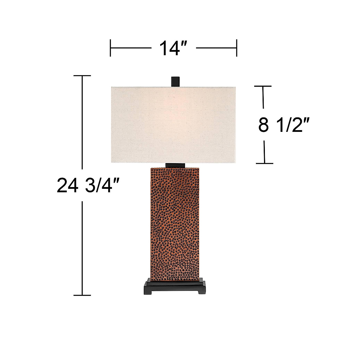 360 Lighting Caldwell Rustic Farmhouse Table Lamps 24.75" Tall Set of 2 Bronze Hammered Textured Fabric Rectangular Shade for Bedroom Living Room House Home Bedside Nightstand Office Family