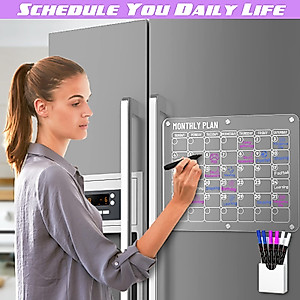 PTSPDP Monthly Acrylic Magnetic Calendar for Fridge, 16"x12" Clear Magnetic Fridge Calendar Dry Erase Board for Fridge & Wall Includes 6 Markers and 1 Rag