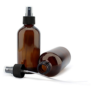 Cornucopia 8-Ounce Amber Glass Fine Mist Spray Bottles (4-Pack); Boston Round w/Atomizer Spritzers for Aromatherapy, Perfume, Cologne, DIY & More