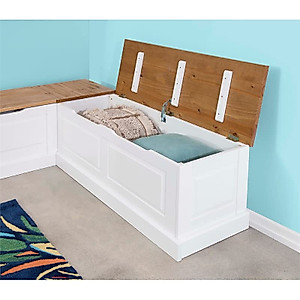 Riverbay Furniture 18" High Transitional Backless Wood Corner Kitchen Breakfast Nook Bench, with Hidden Storage, in White & Natural Finish