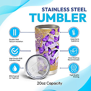 Hyturtle Personalized Gifts For Butterfly Lover - Butterflies Prints Custom Name Stainless Steel Tumbler 20oz With Lid - Idea Butterfly Lover Gifts For Women Girl Kids On Birthday, Christmas