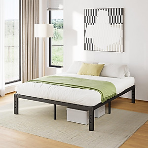 Furnitui 14 Inch High Metal Queen Bed Frame, Platform Bed Frame Queen Size No Box Spring Needed, Easy Assembly, Noise Free, Sturdy, Black