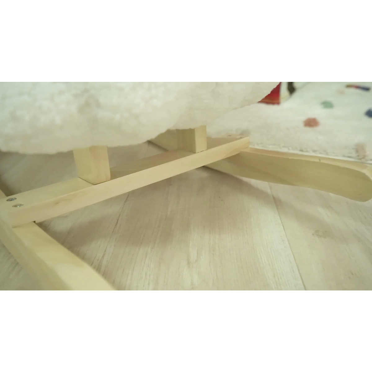 Hopscotch Squad Rainbow Rocker Fully Assembled Natural Wood Rocking Horse with Soft Fleece Pink Puffy Plush Clouds