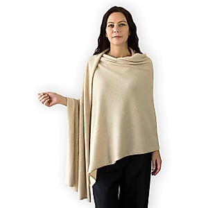 Jet&Bo 100% Pure Cashmere Travel Wrap, Shawl, Scarf & Blanket Beige, Storage Bag + Gift Box