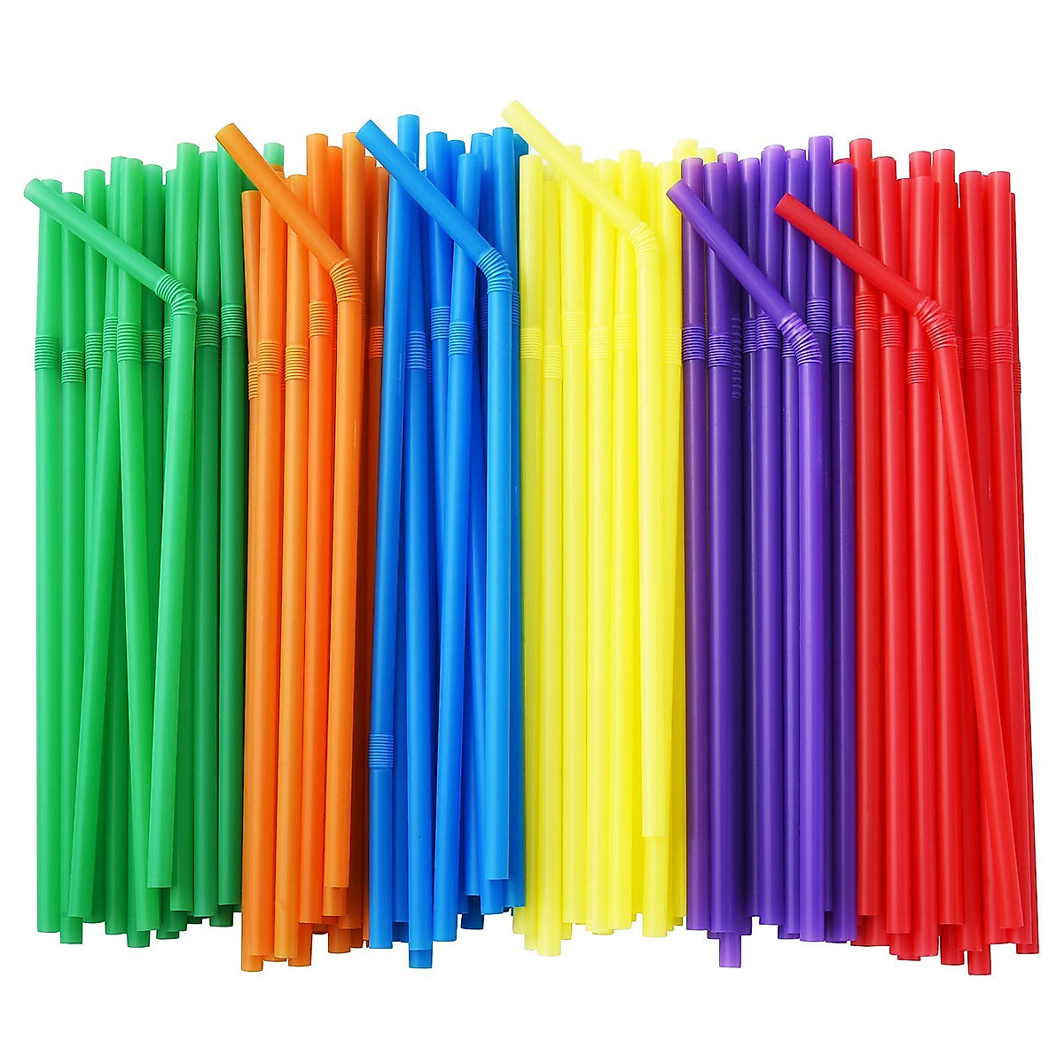 ALINK 200 Extra Long Flexible Straws + 500 Solid Color Party Straws