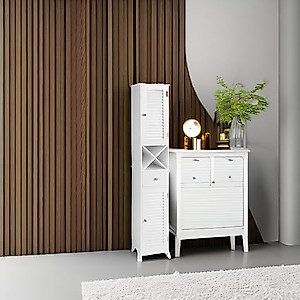 VASAGLE Bathroom Tall Cabinet, Freestanding Storage Cabinet with Shutter Doors, Drawer, and Removable X-Shaped Stand, 11.8 x 12.6 x 66.9 Inches, Scandinavian Style, White UBBC69WT
