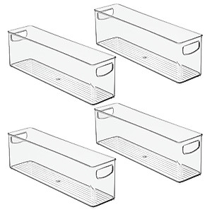 mDesign Plastic Home Closet Organizer - Basket Storage Holder Bin with Handles for Bedroom, Bathroom, Cabinet Shelves, Entryway, and Hallway - Holds Sweaters, Purses - Ligne Collection - 4 Pack, Clear