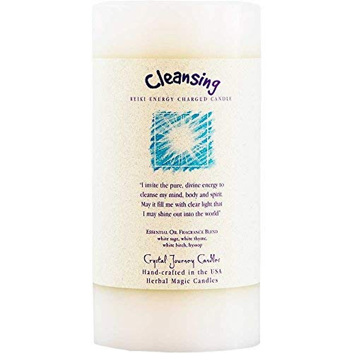 Crystal Journey 6" x 3" Herbal Magic Reiki Charged Pillar Candle - Cleansing (White)