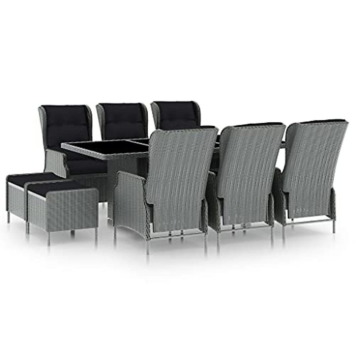 KTHLBRH 9 Piece Patio Dining Set with Cushions Poly Rattan Light Gray,Outdoor Patio furnature,Outdoor Furniture,Patio Set,Balcony Furniture,for Patio,Garden,Poolside,Backyard