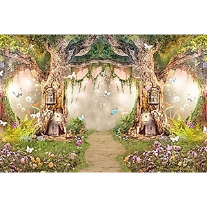 DASHAN Polyester 7x5Ft Spring Backdrop Magic Garden Fairy Tale World Grass Butterfly Wonderland Background for Kids Girl Baby Shower Birthday Party Decoration Studio Photography Banner Booth Props