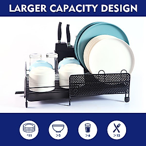 Extendable Dish Drying Rack for Kitchen Counter, Premium Stainless Steel Dish Dyer Rack, Multifunctional Black Dish Rack for Cookware, Bowl