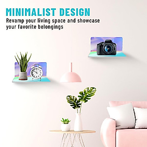 4 Pack Rainbow Iridescent Acrylic Floating Shelves for Wall Mounted - Durable Floating Shelf, Space Saving Display for Dazzling Home Decor, Living Room, Bedroom, Bathroom, Kitchen, Office & Kids Room