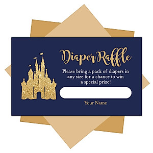 Hadley Designs - 25 Little Prince Baby Shower Invitations, 25 Baby Shower Diaper Raffle Tickets For Baby Shower Boy, Navy & Gold Fill or Write in Card, Diaper Raffle Cards