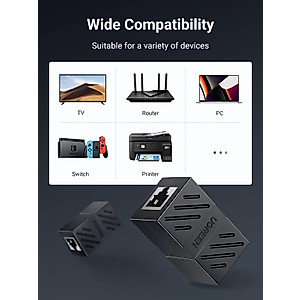 UGREEN RJ45 Coupler 2 Pack, Ethernet Extender 1000Mbps in Line Coupler Cat7 Cat6 Cat5e Cable Connector Ethernet Adapter Female to Female Black