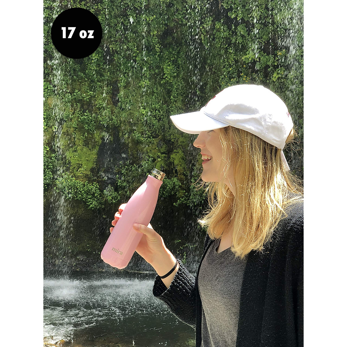 MIRA 17 Oz Stainless Steel Vacuum Insulated Water Bottle - Double Walled Cola Shape Thermos - 24 Hours Cold, 12 Hours Hot - Reusable Metal Water Bottle - Leak-Proof Sports Flask - Pearl Blue