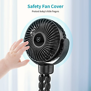 SMARTDEVIL Portable Stroller Fan, 4000mAh Small Battery Operated Baby Fan, 4 Speeds Car Seat Fan with Flexible Tripod, Dual 360° Rotatable, for Peloton Bike, Crib, Treadmill, Travel (Black)