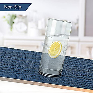 SLKQG Navy Blue Placemats Set of 8 - Easy Clean Washable Vinyl Placemats - Wipeable Heat Resistant Table Mats for Dining Table - 17x12 Inch (Navy Blue, 8)