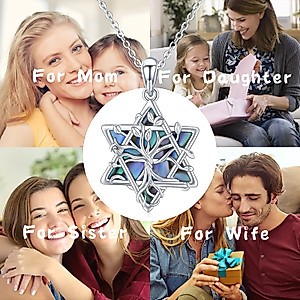 TRISHULA Star of David Necklace, 925 Sterling Silver Tree of Life Six-Pointed Star Pendant Ideal Religious Lucky Jewelry Gift for Women Girls Christmas Thanksgiving