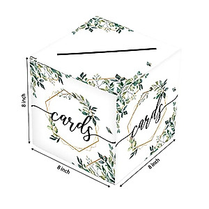 Greenery Theme Card Box – 8”*8”*8” Gift Or Money Box Holder for Wedding,Baby or Bridal Shower,Birthday, Graduation,Engagement, Party Favor, Decorations, 1 Set(hezi-B015)