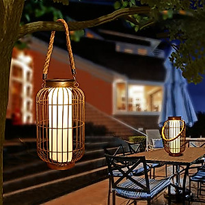 baterysu Large Outdoor Solar Lanterns Hanging Light Waterproof LED Garden Lights Solar Powered Retro Metal Auto On Off Table Lamp for Garden Patio Porch Pathway Walkway Tabletop Decorative(Bronze)