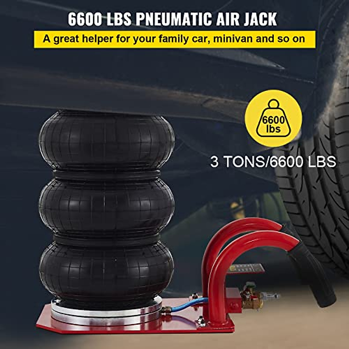 Mophorn Air Jack, 3 Ton/6600 LBS Air Bag Jack, Pneumatic Jack Fast Lift Up to 16 Inch, Air Jack for Your Cars(Short Handle)